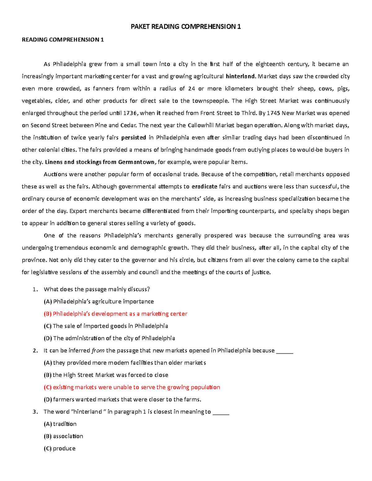 Paket Reading Comprehension 1: Understanding Philadelphia's Markets ...