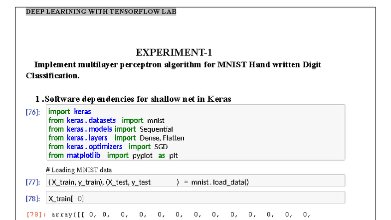 DEEP LEARNING WITH TENSORFLOW LAB: MLP for MNIST Classification - Studocu