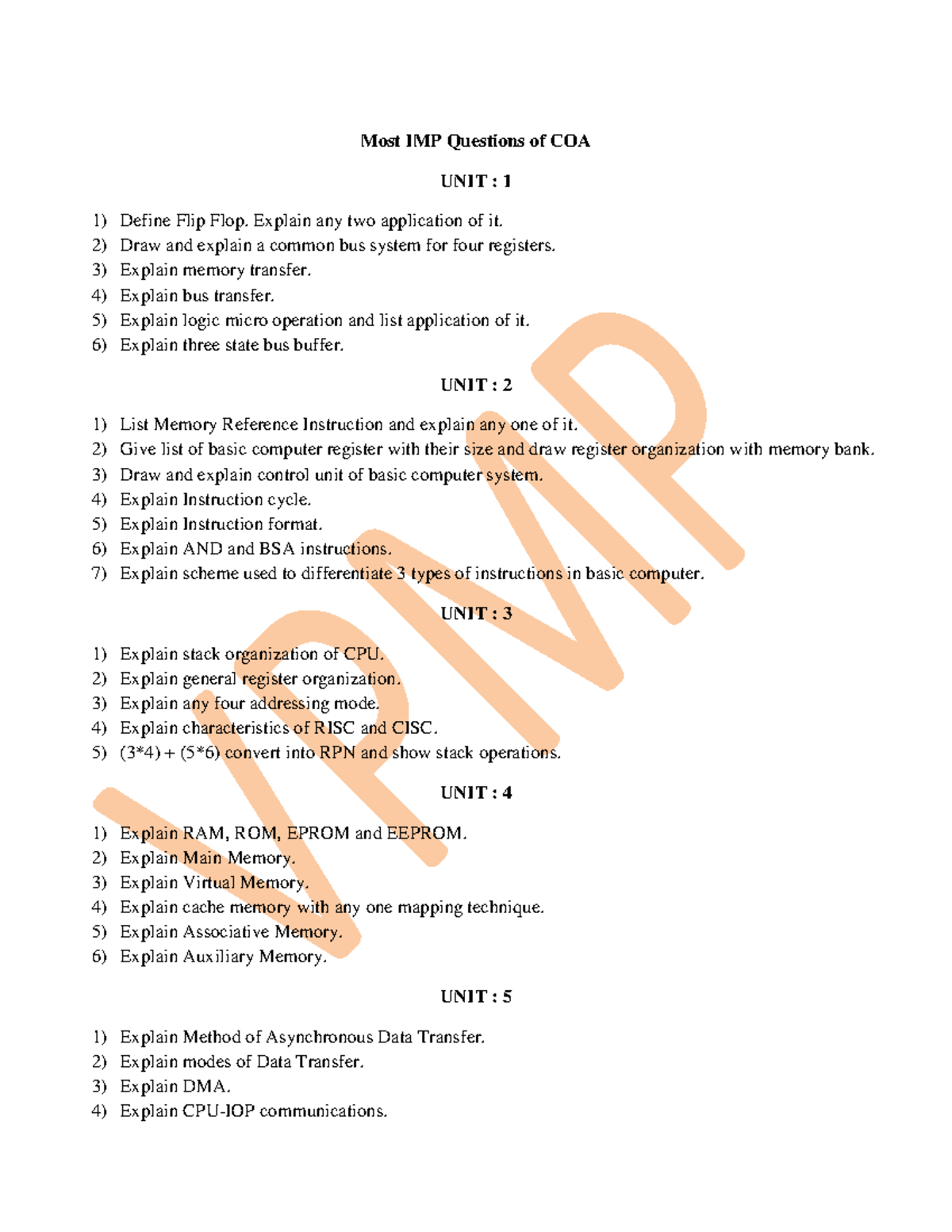 COA-Important Questions with Answers for Exam Preparation - Studocu