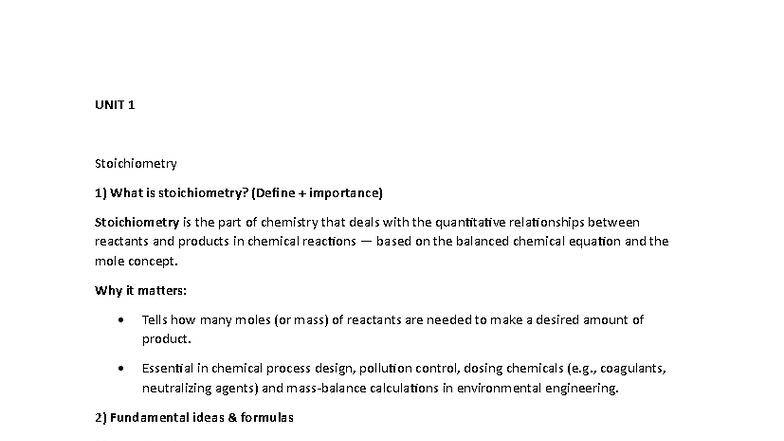 EV25102 Environmental Chemistry: Stoichiometry and Mass Balance ...