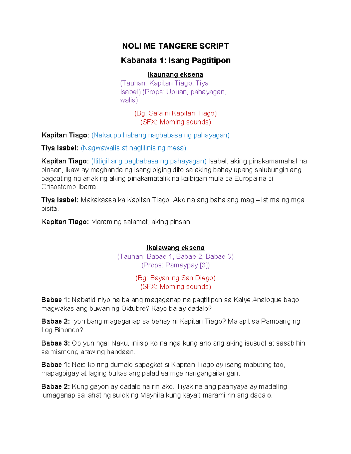 Noli Me Tangere: Kabanata 1-5 Script ng Pagsasadula at Interaksyon ...