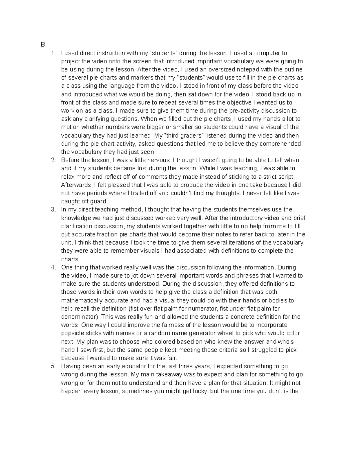 Task 4 intro to curriculum - B. I used direct instruction with my ...