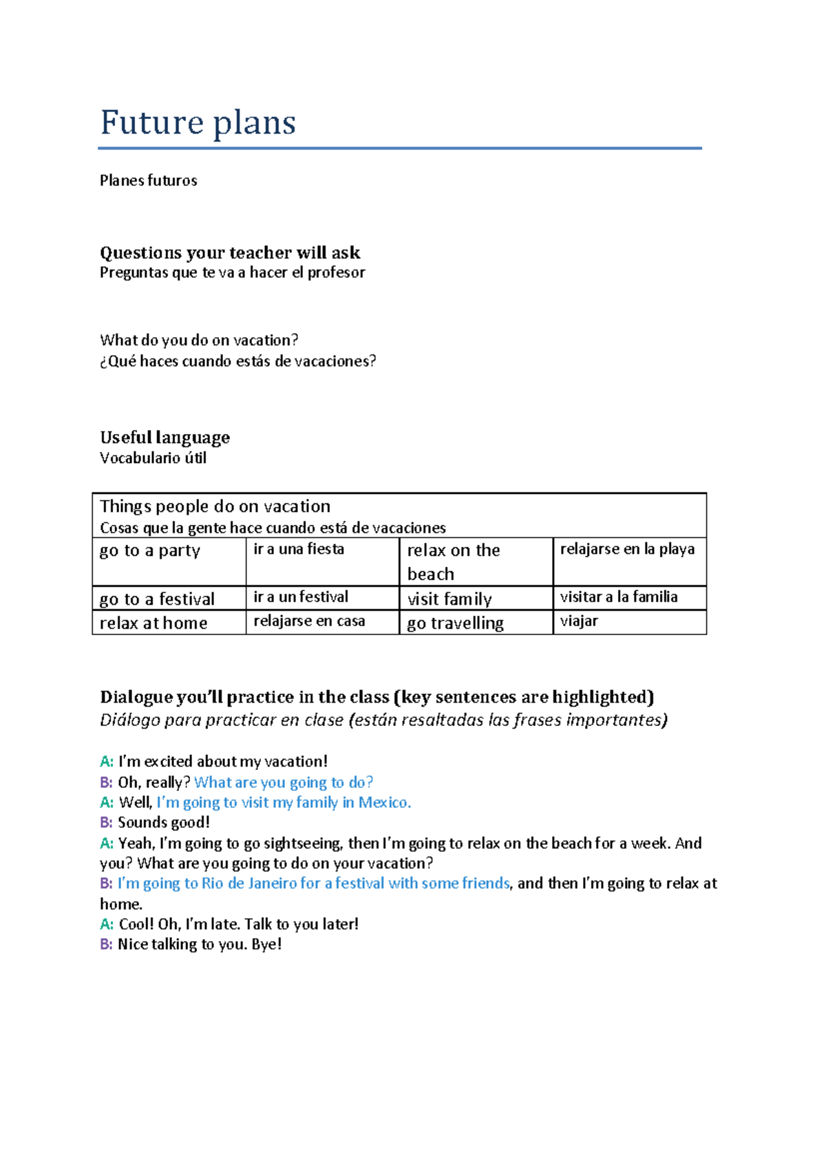 Future plans agosto 1 - Apuntes de clase - Future plans Planes futuros ...