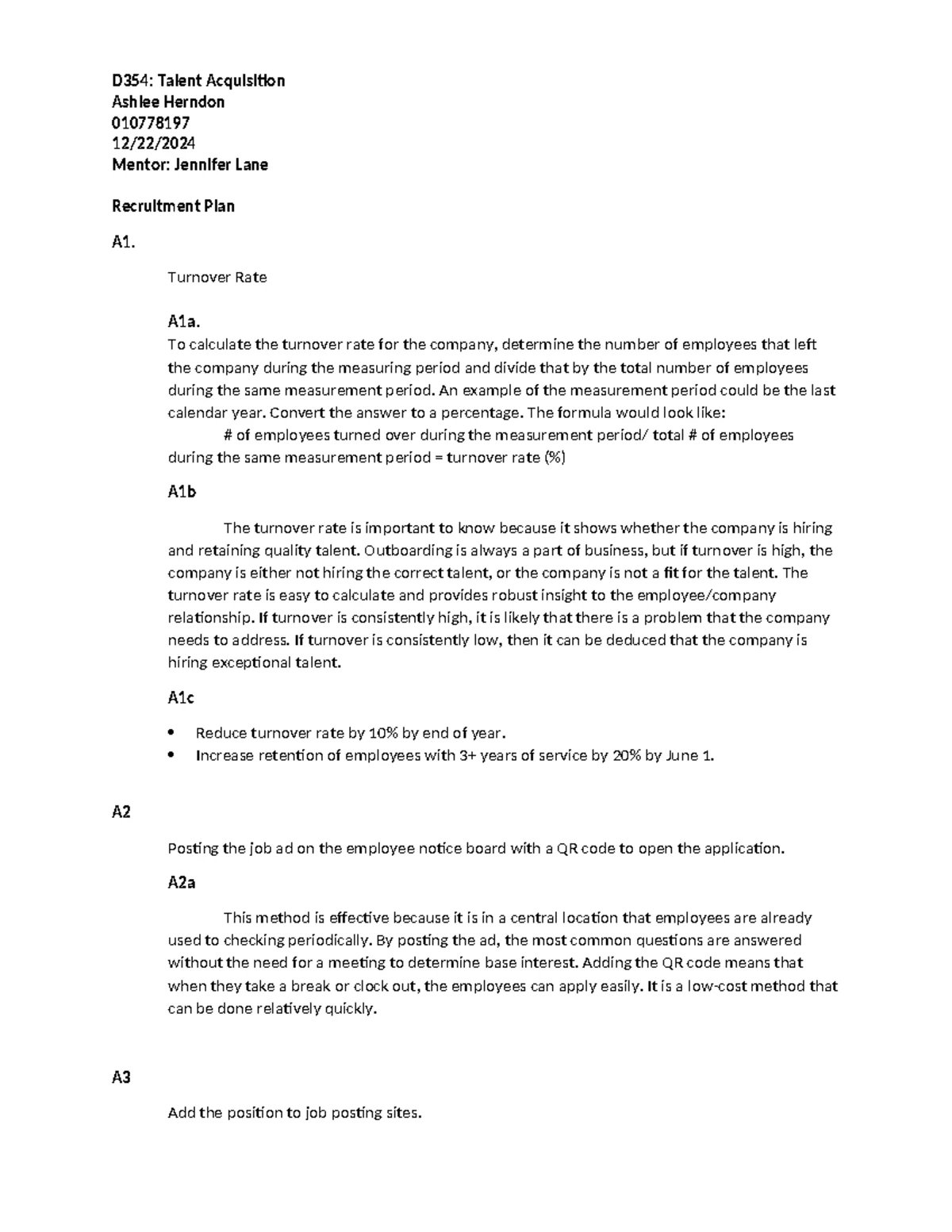 D354 VFM1 Task 1: Workforce Planning & Talent Acquisition Insights ...