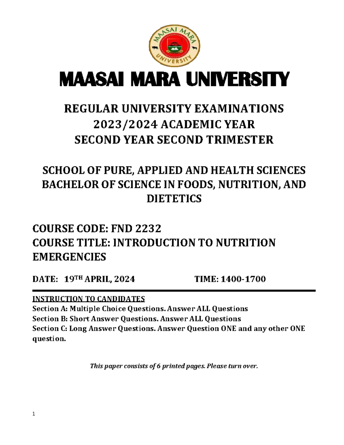 FND 2232 Final Exam: Introduction to Nutrition Emergencies - Studocu