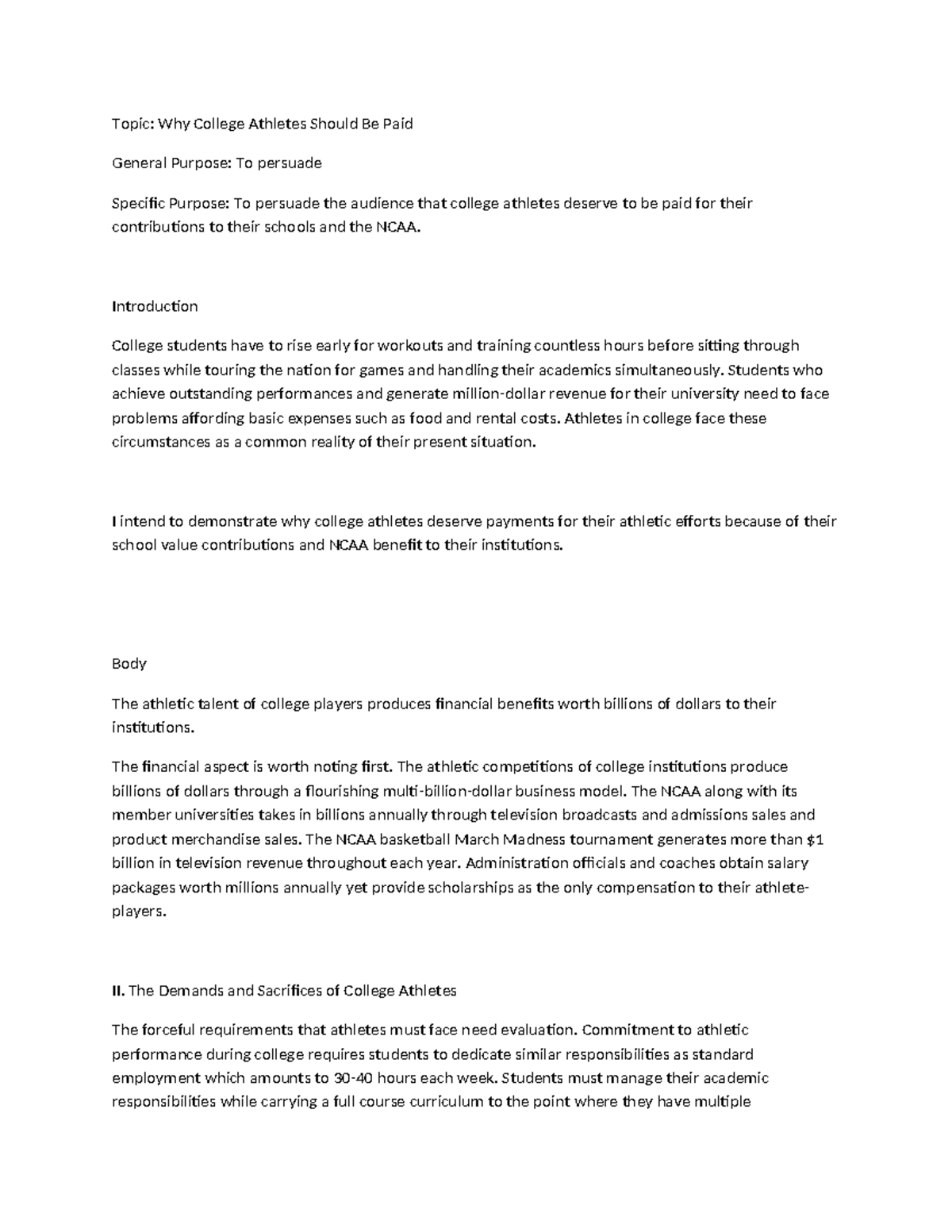 Persuasive Essay: Why College Athletes Should Be Paid (ENG 101) - Studocu