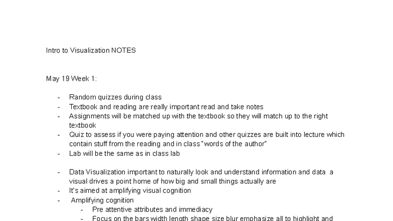 IST 421 Intro to Visualization - Week 1 Class Notes - Studocu