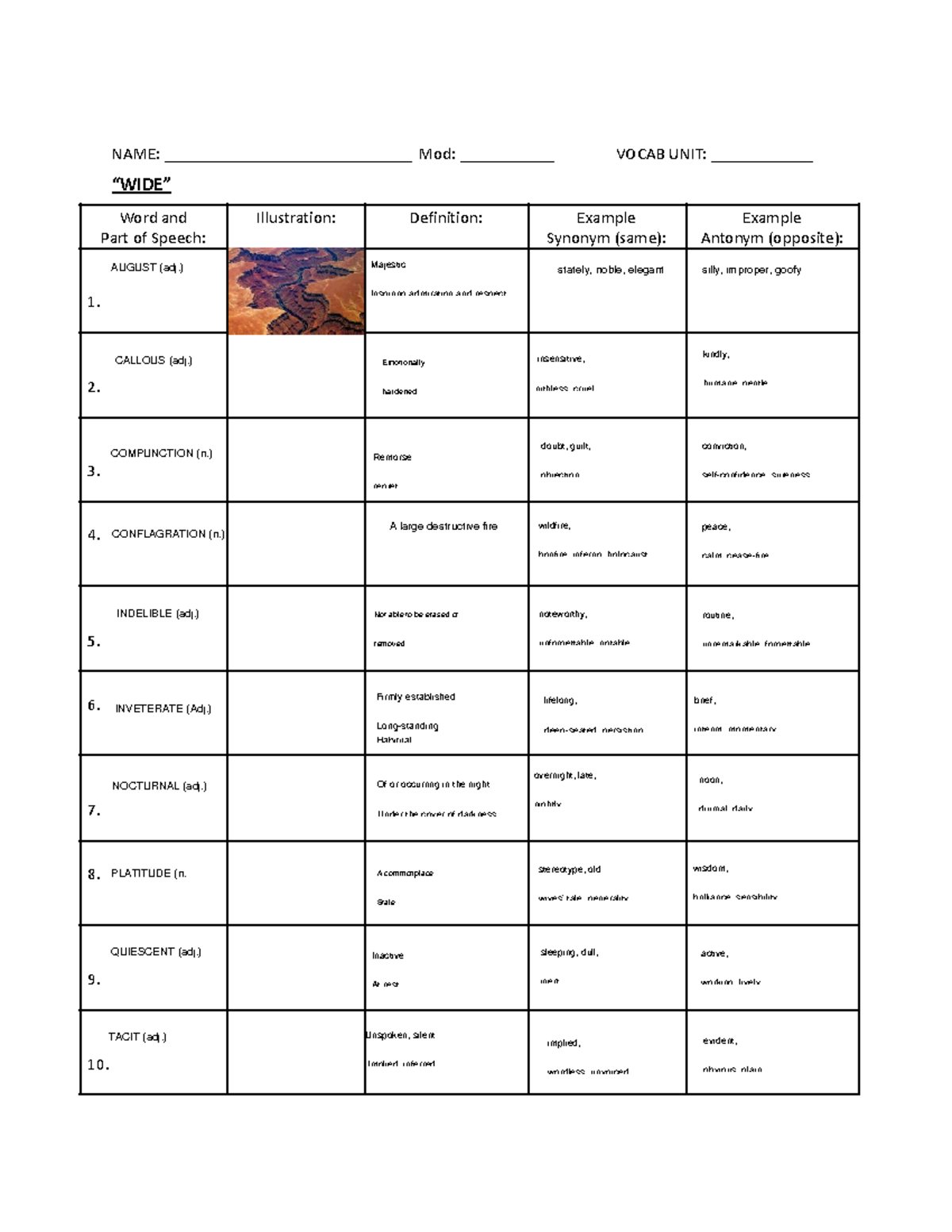 WIDE Chart Vocabulary Unit 4 - Comprehensive Guide - Studocu