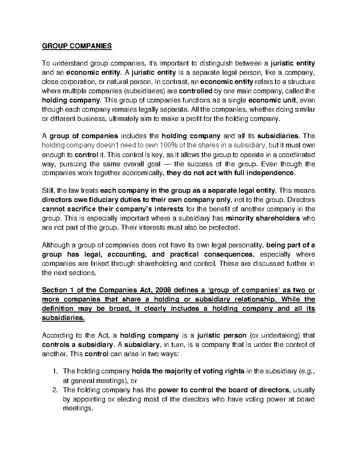 Understanding Group Companies: Juristic vs. Economic Entities (LAW 101 ...