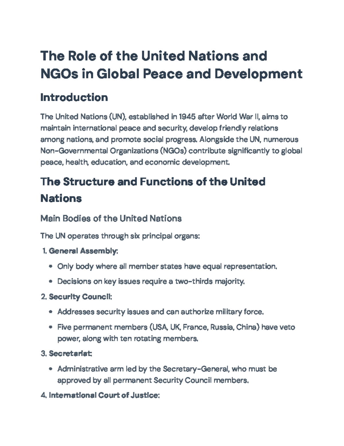 The Role of the UN and NGOs in Global Peace & Dev: An Overview - Studocu
