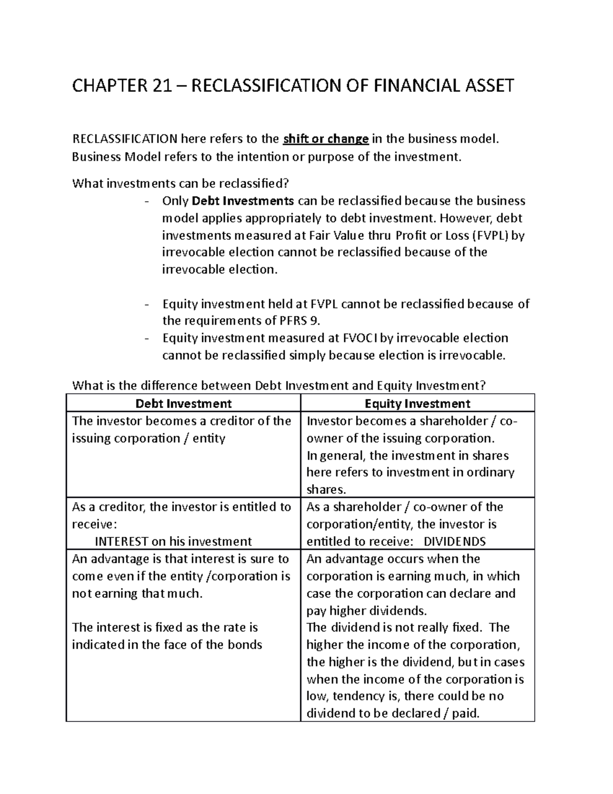 Intermediate Accounting Chapter 21 - CHAPTER 21 – RECLASSIFICATION OF ...