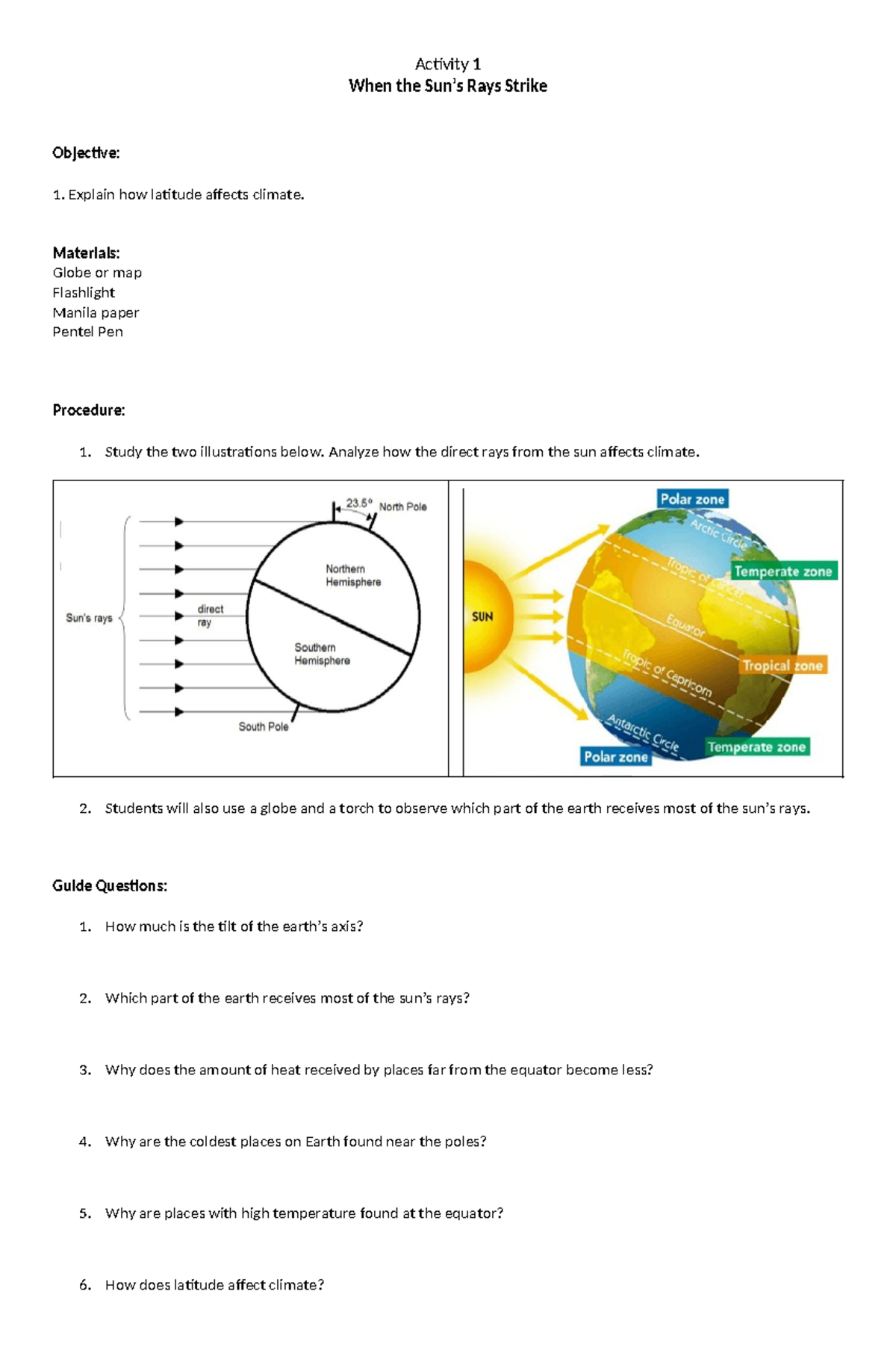Activity 1: Sun Rays and Their Impact on Climate Analysis - Studocu