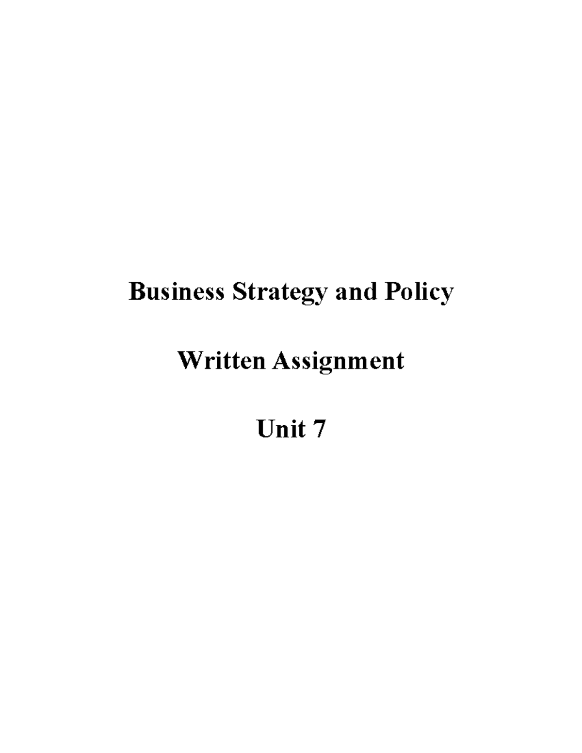 Business Strategy & Policy: Unit 7 Assignment on HR Challenges - Studocu
