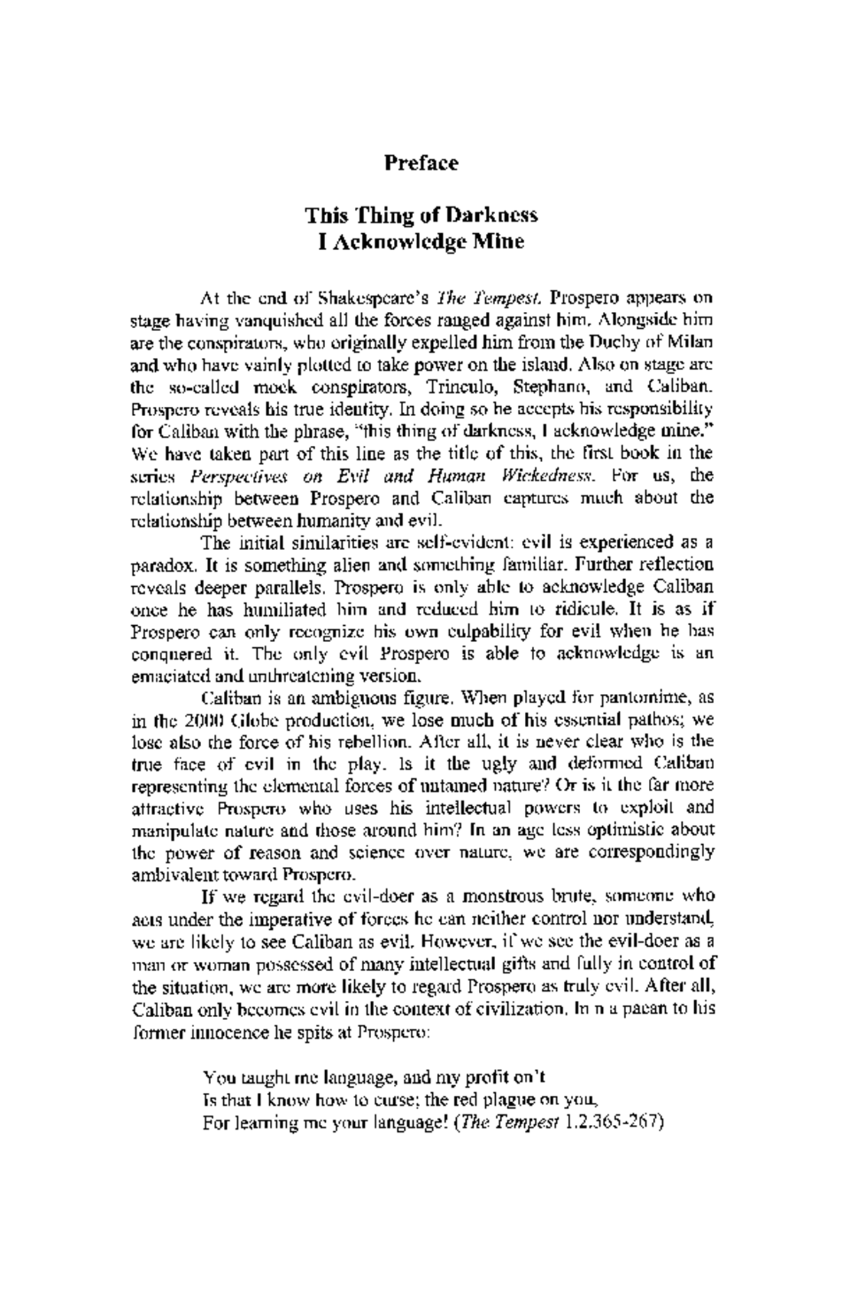 Perspectives on Evil: Prospero and Caliban in The Tempest - Studocu