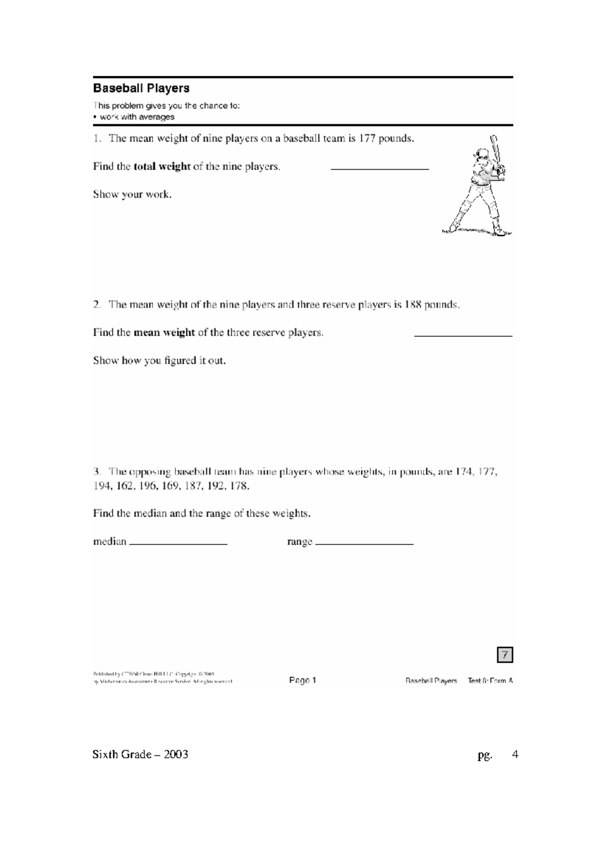 Sixth Grade 2003: Understanding Averages in Baseball Players - Studocu