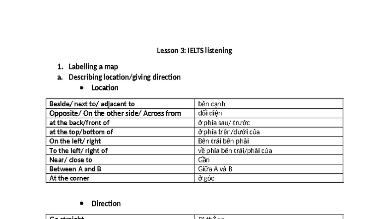 Lesson 3 - Ielts - Lesson 3: IELTS listening Labelling a map a ...
