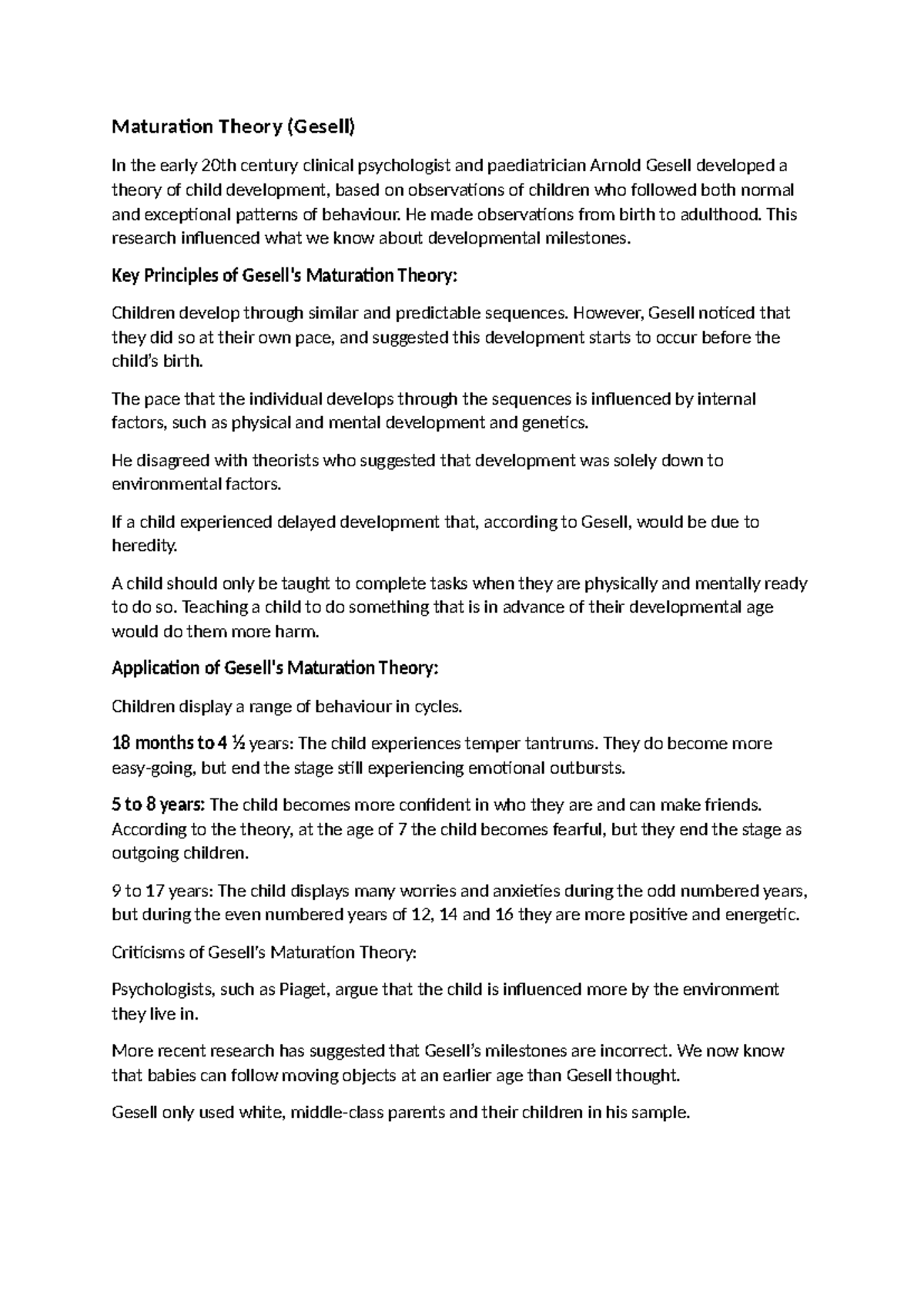 Maturation Theory (Gesell): Key Principles & Applications - Studocu