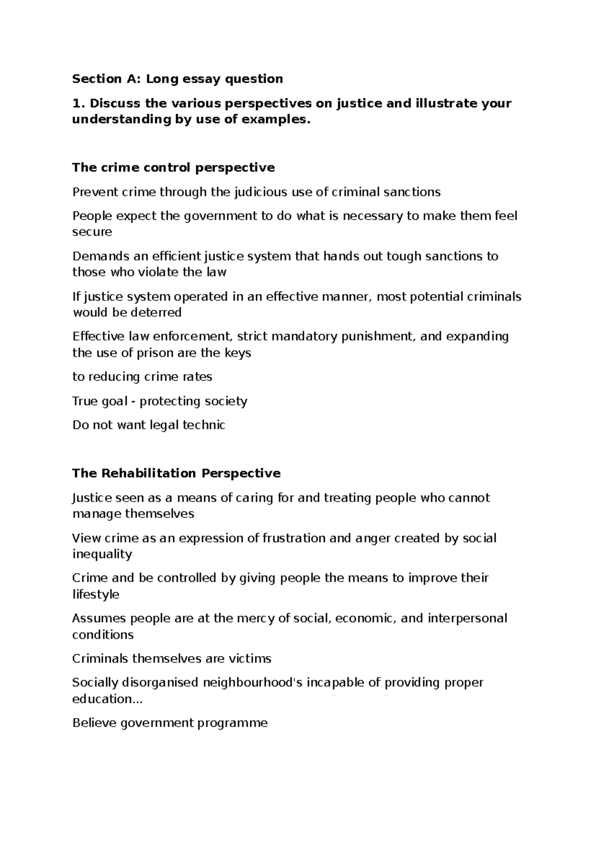 Justice Perspectives: Analyzing Crime Control, Rehabilitation, and Due ...