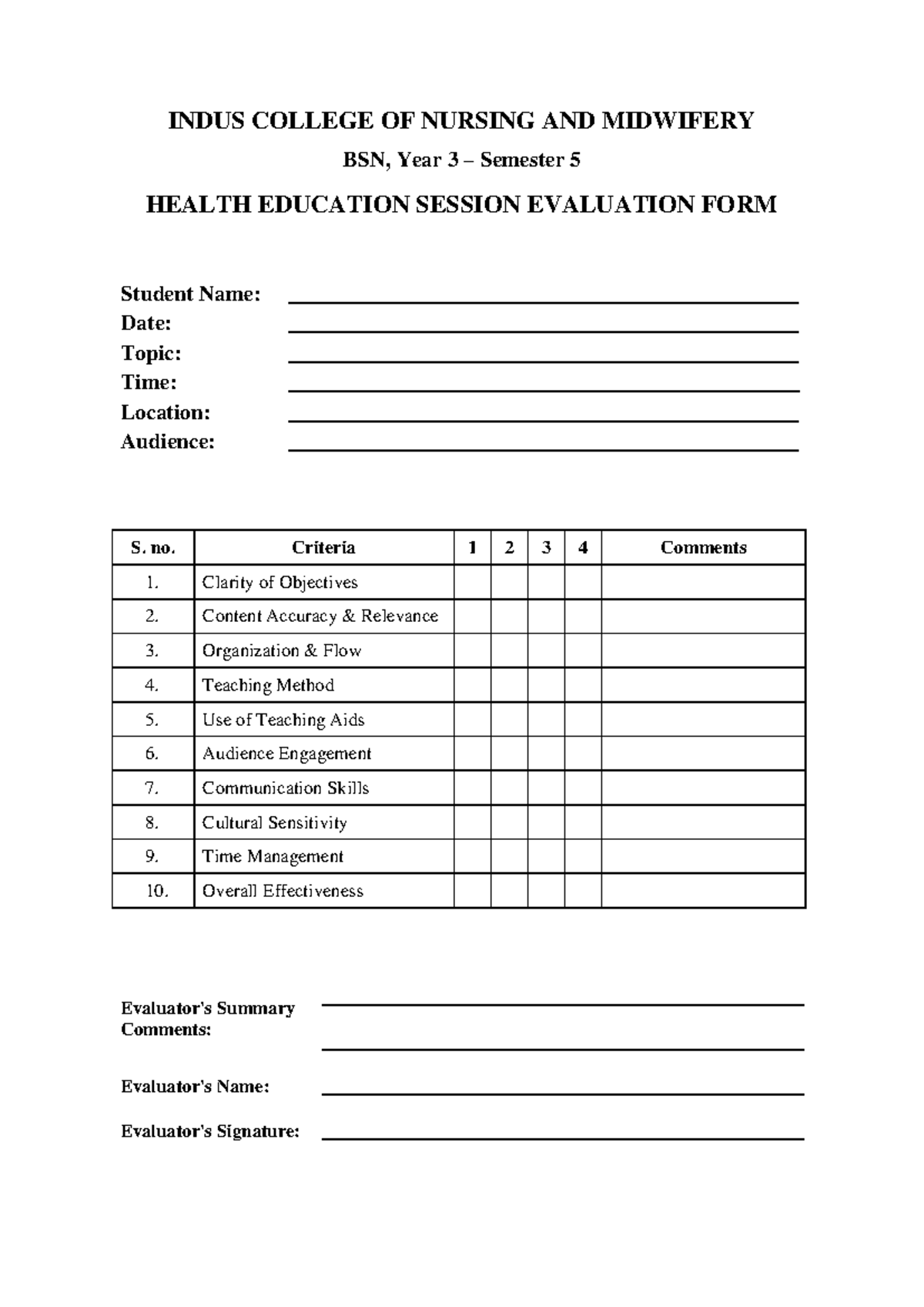 Scribd - for clinical health education - S. no. Criteria 1 2 3 4 ...