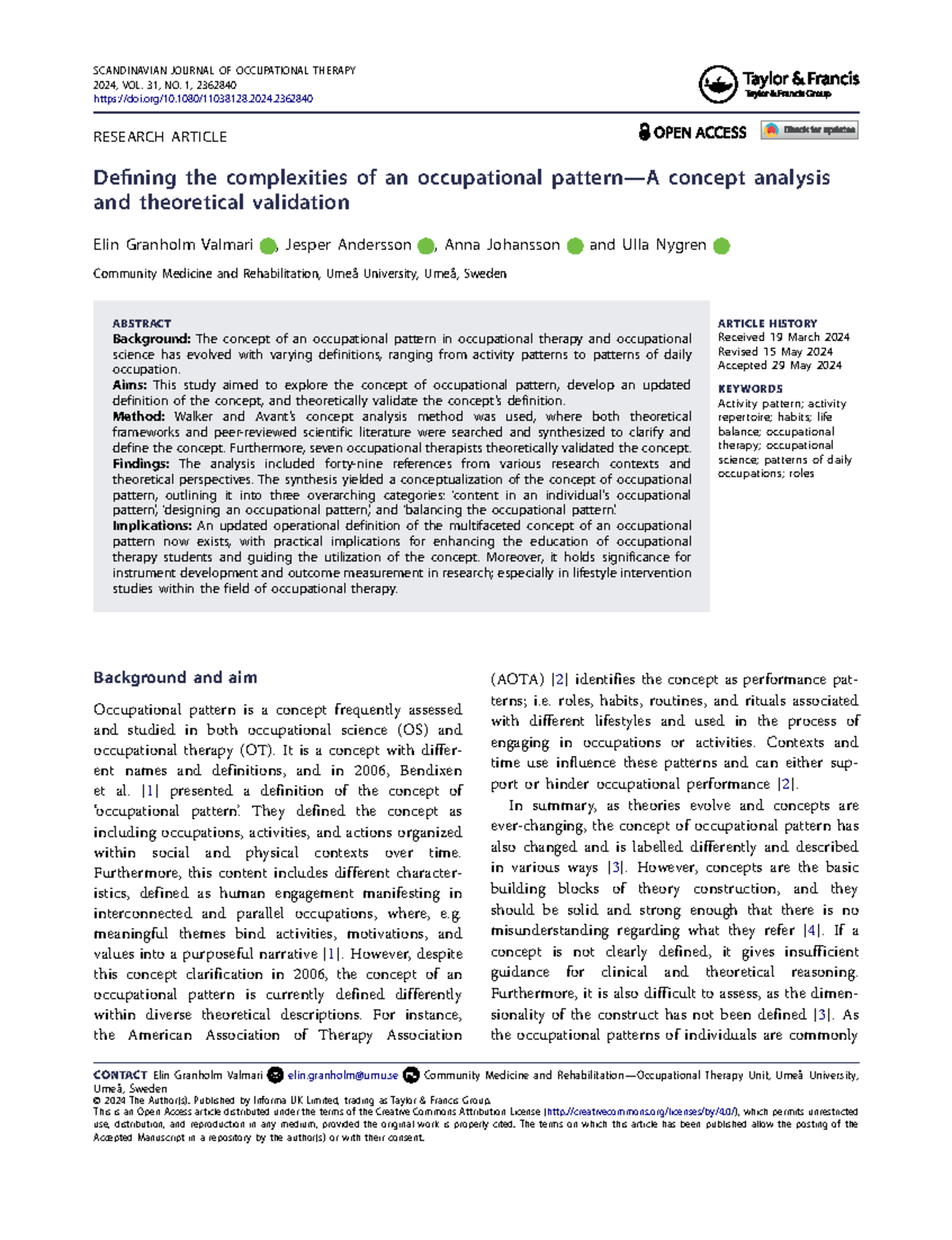 Defining and Analyzing Occupational Patterns: A Conceptual Framework ...