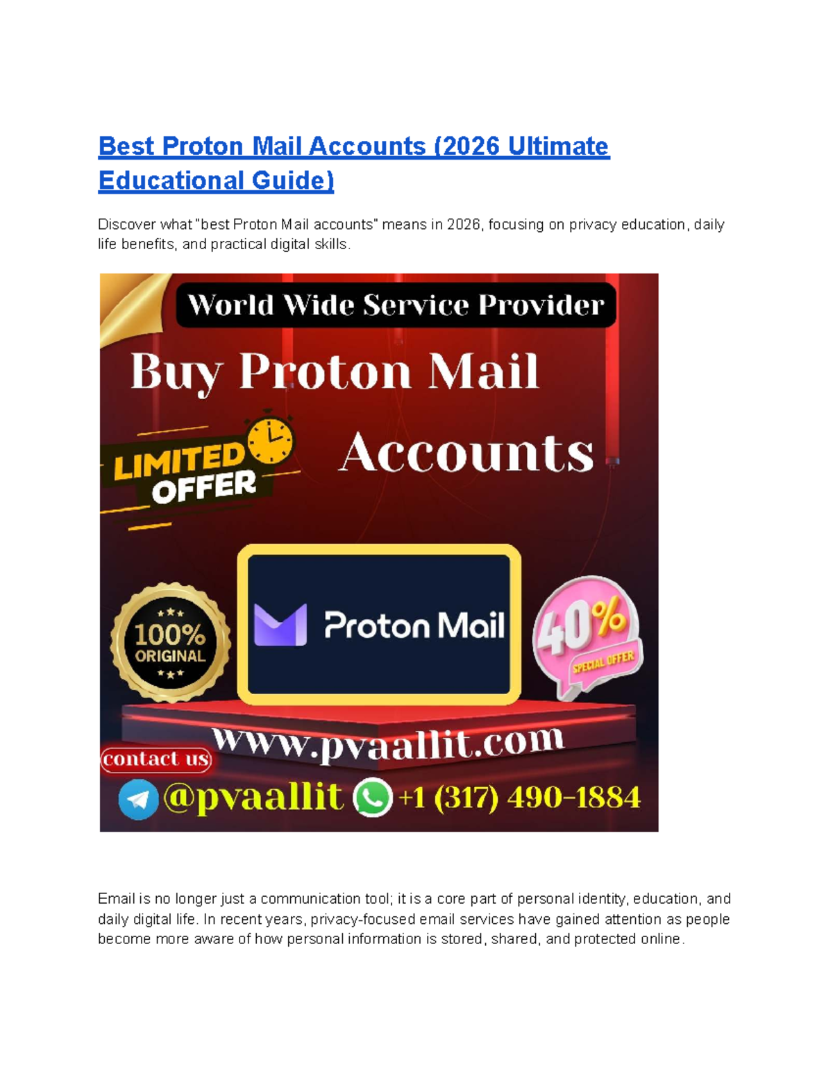 Proton Mail Accounts (2026 Educational Guide for Digital Literacy ...