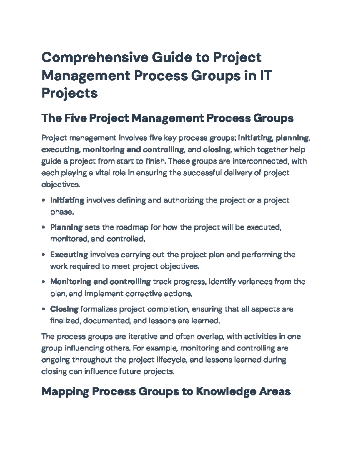 Comprehensive Guide to IT Project Management Process Groups - Studocu