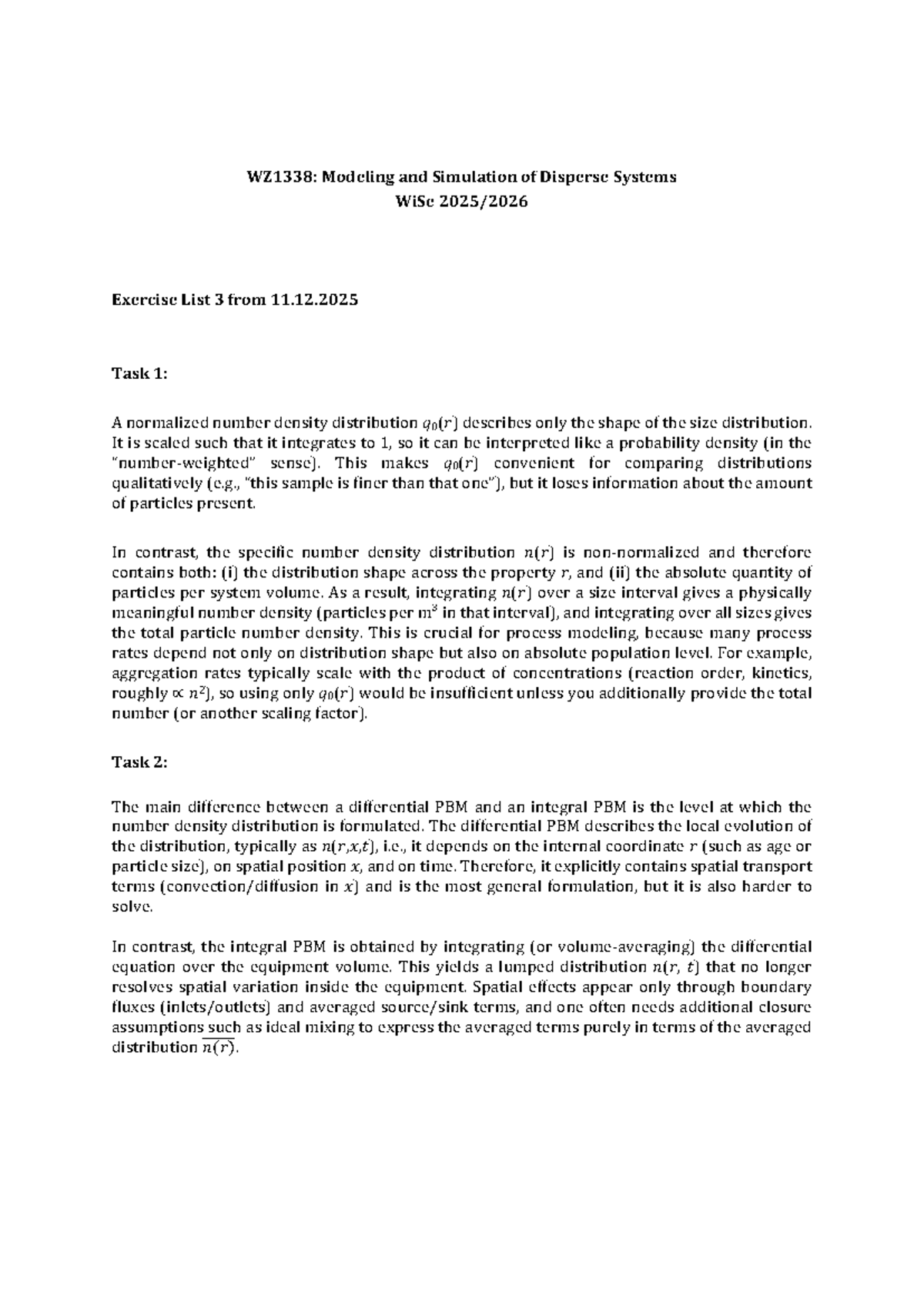 WZ1338: Modeling & Simulation of Disperse Systems - Exercise List 3 ...