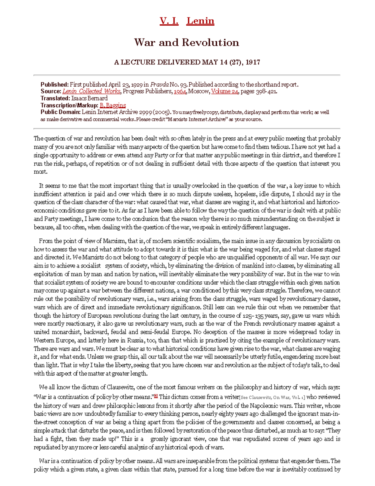 Lenin's Lecture on War and Revolution: Key Insights and Analysis - Studocu