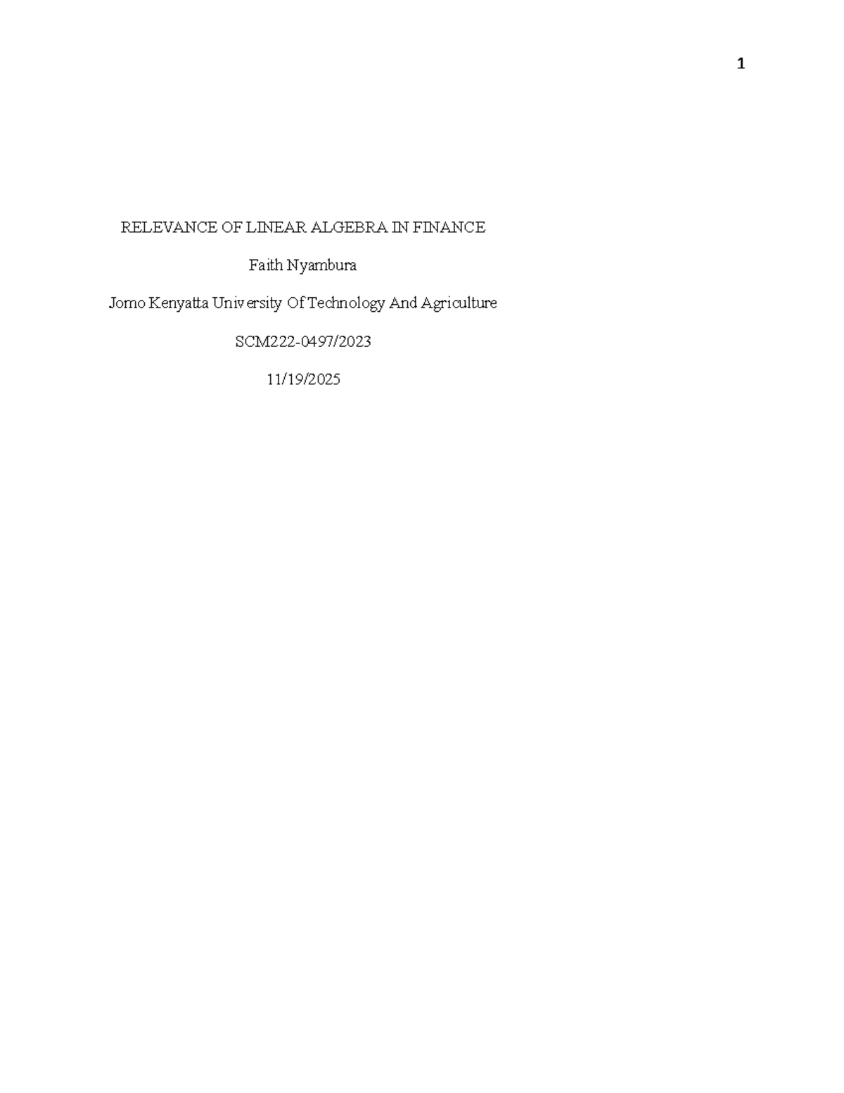 Relevance of Linear Algebra in Finance: A Comprehensive Study - Studocu