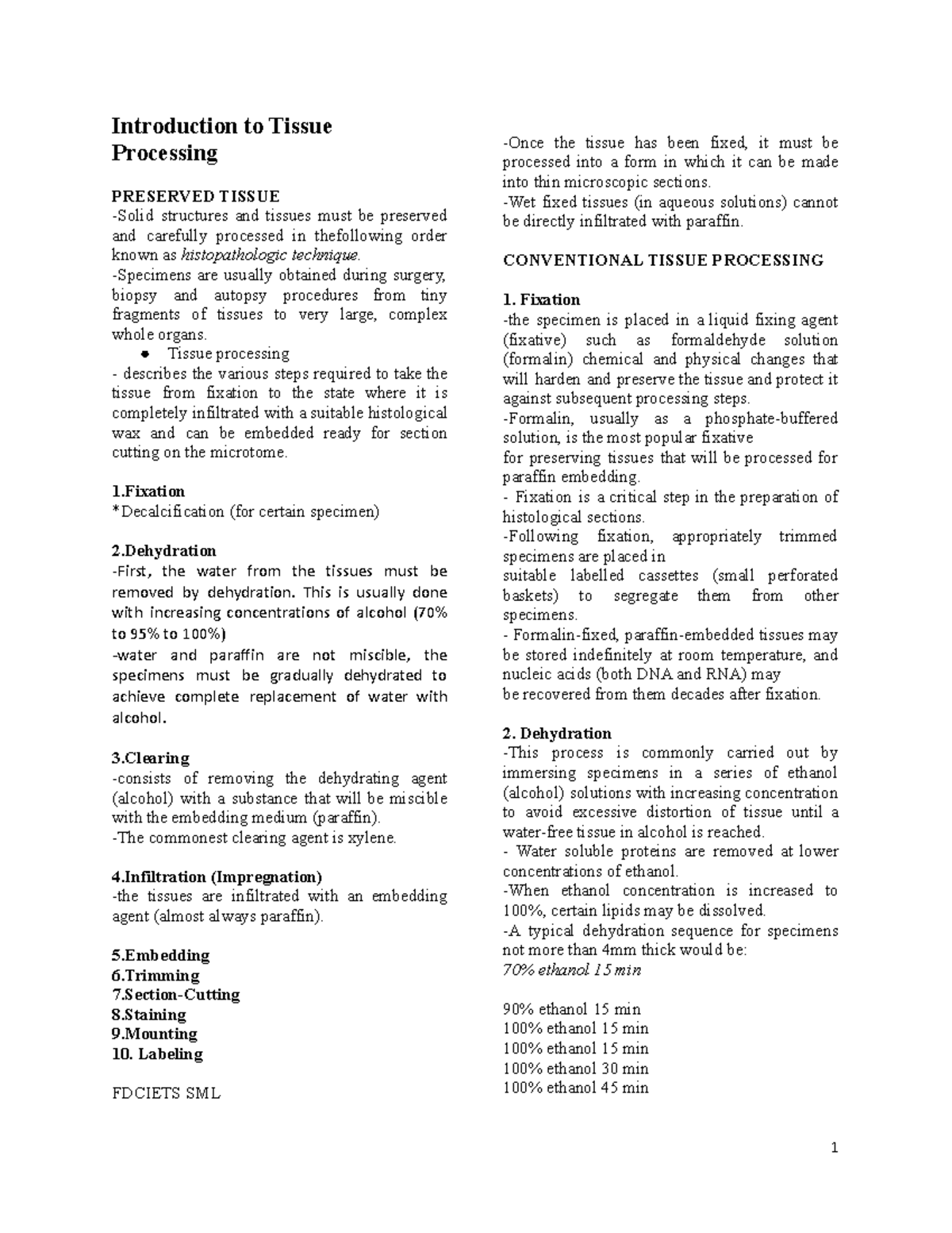 Histopathologic Techniques: An Intro to Tissue Processing (FDCIETS SML ...