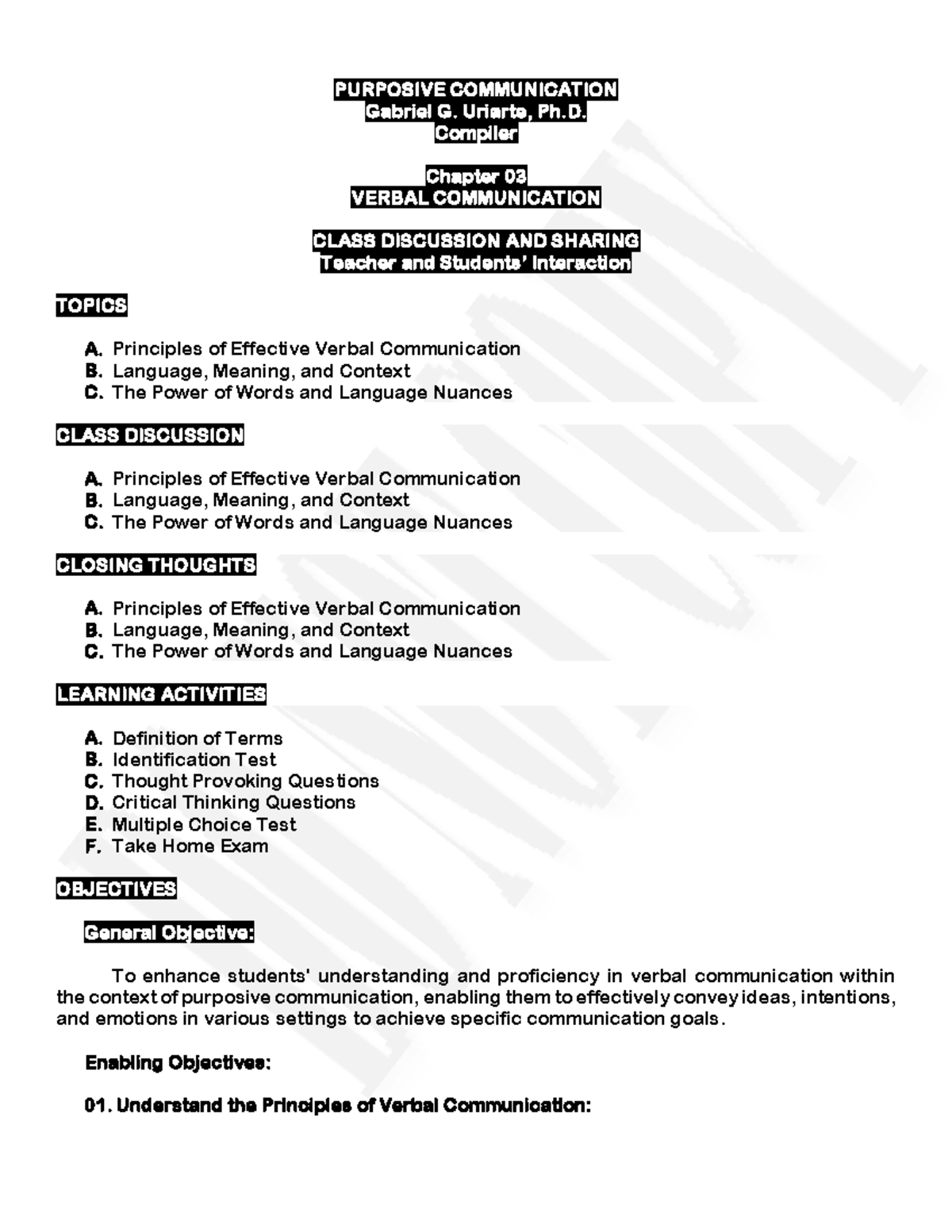 GEC05 - Chapter 03 Verbal Communication Midterm Notes - Studocu