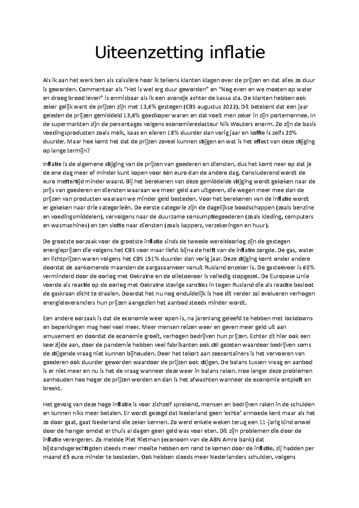 Uiteenzetting van Inflatie: Oorzaken en Gevolgen voor de Nederlandse ...