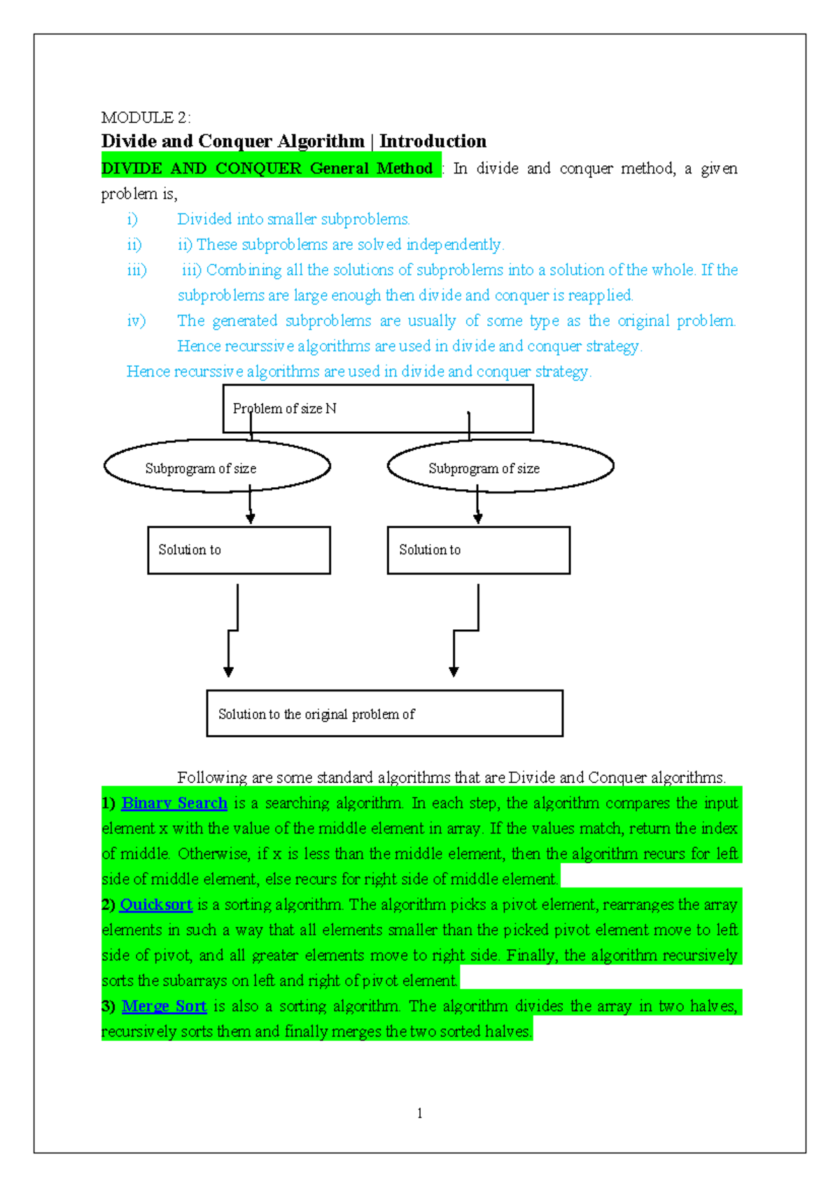Module 2 - Divide and conquer general method, Binary search - MODULE 2 ...