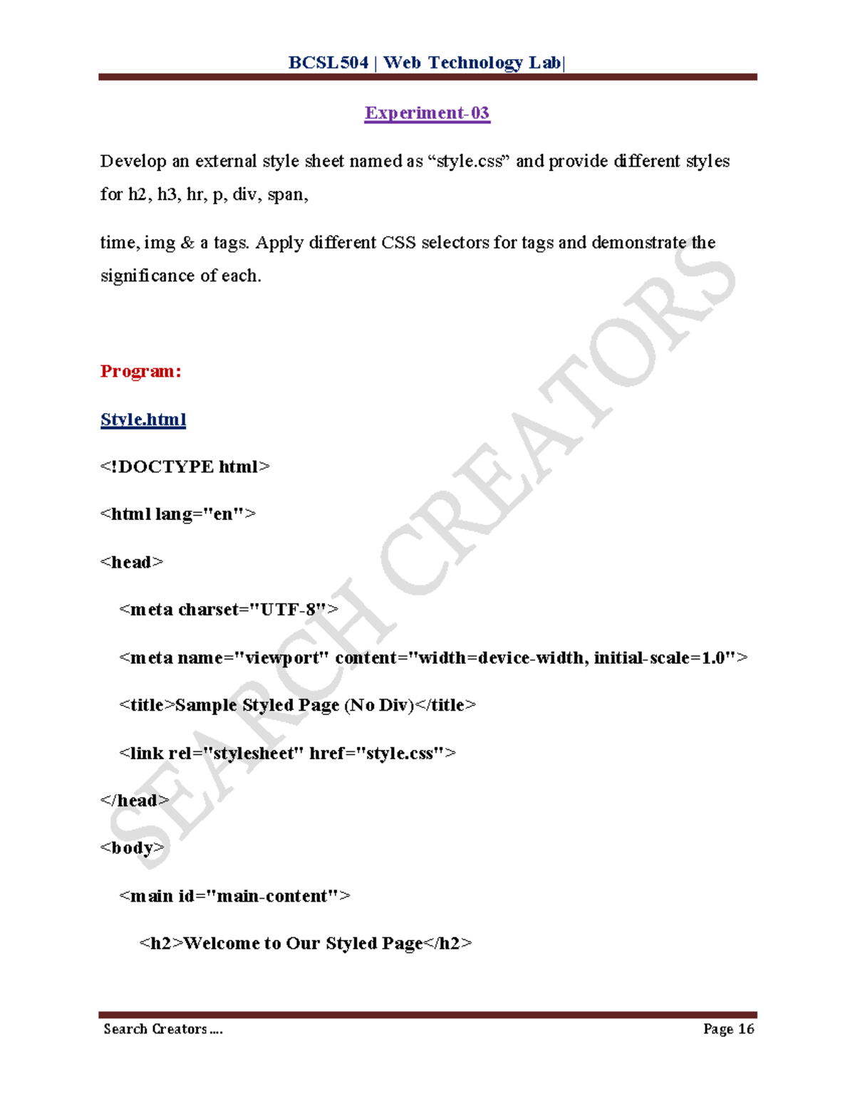 BCSL504 Web Technology: CSS Selectors and Styling Techniques Explained - Studocu