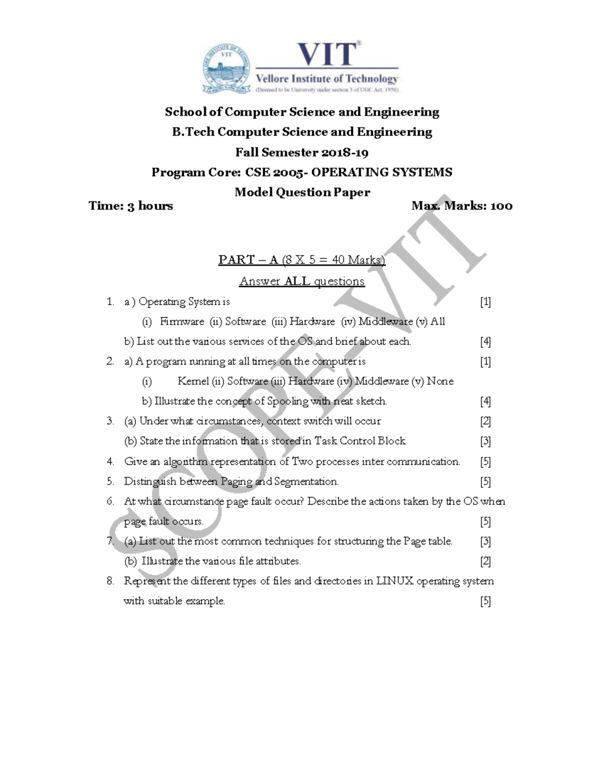 OS Model Question Paper - School of Computer Science and Engineering B ...