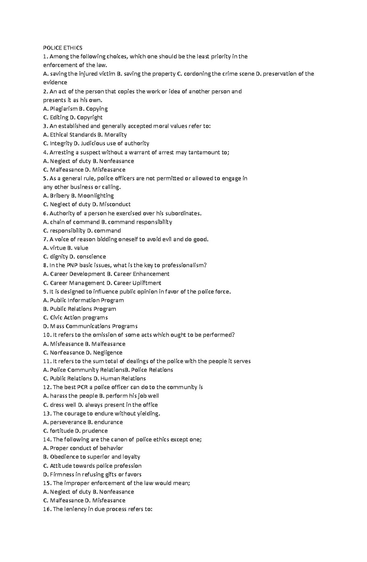 Police Ethics (LEC101) - Comprehensive Review Notes for Students - Studocu