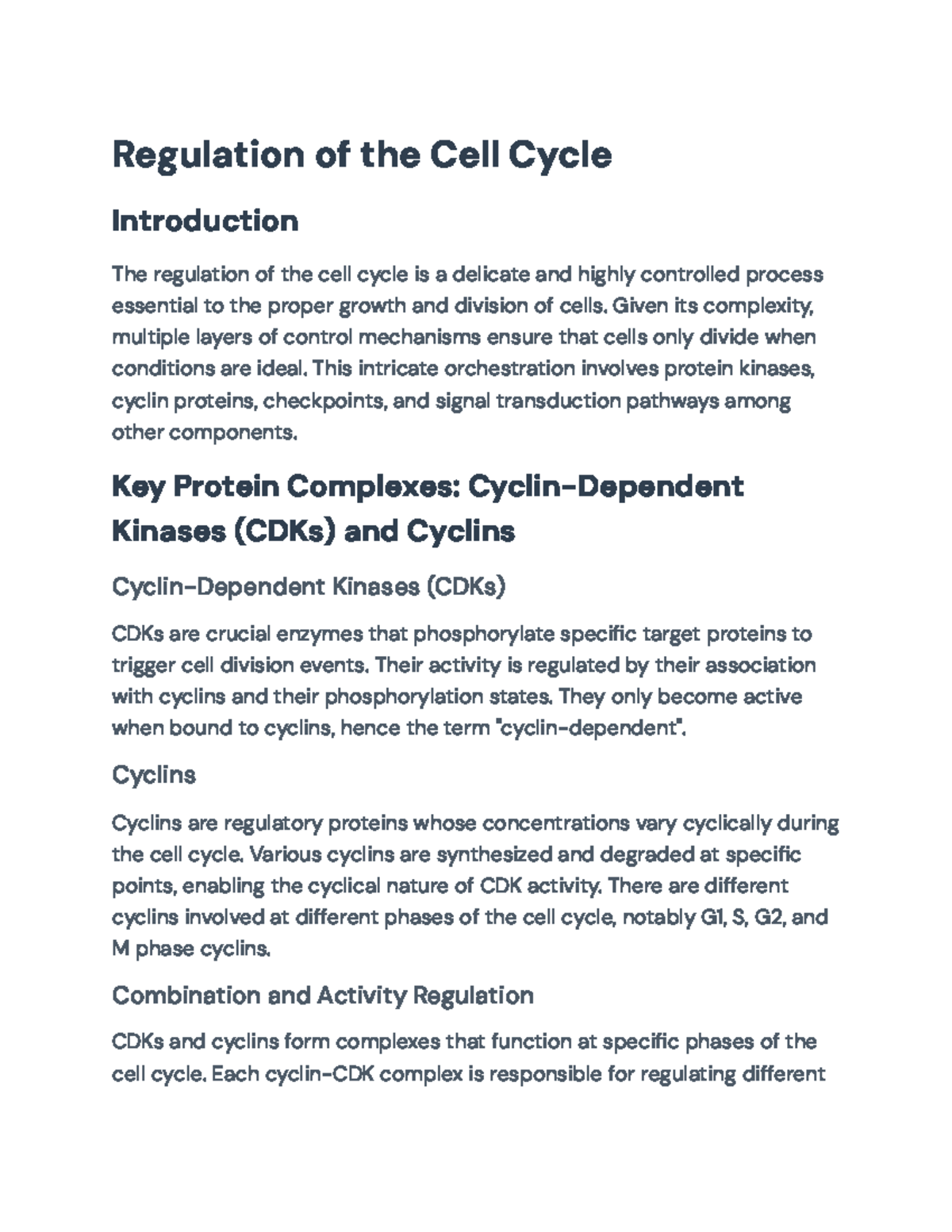 Regulation of the Cell Cycle: Mechanisms and Checkpoints Overview ...