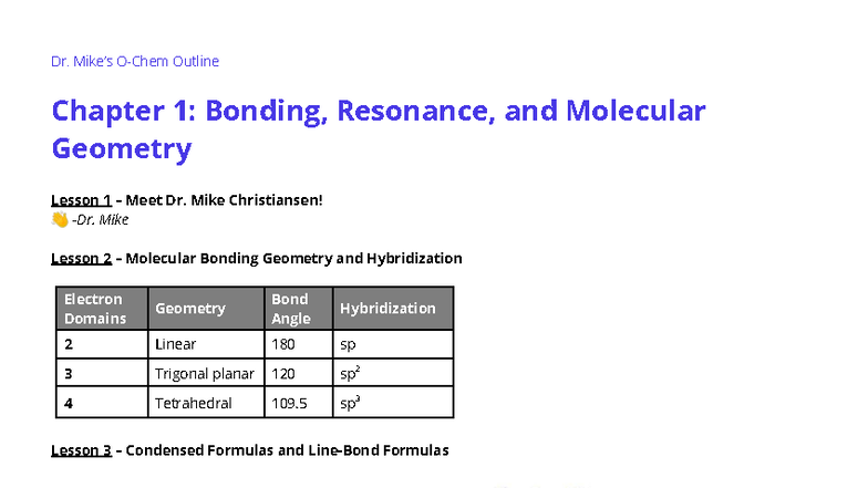 Organic Chemistry (CHEM 101) Lesson Outline: Bonding, Acids, and ...