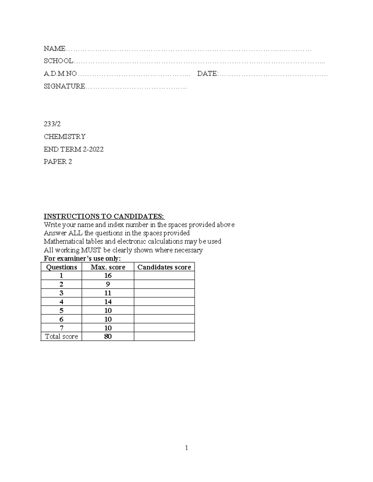 CHEM 233/ PP2 Revision Notes - End Term 2 Examination Guide - Studocu
