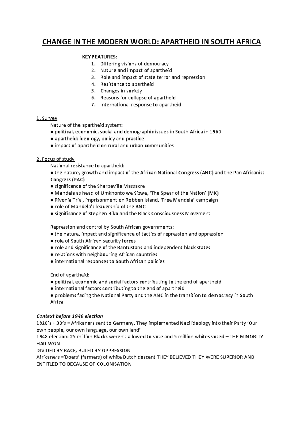 Revision Notes: A Comprehensive Study of Apartheid in South Africa ...