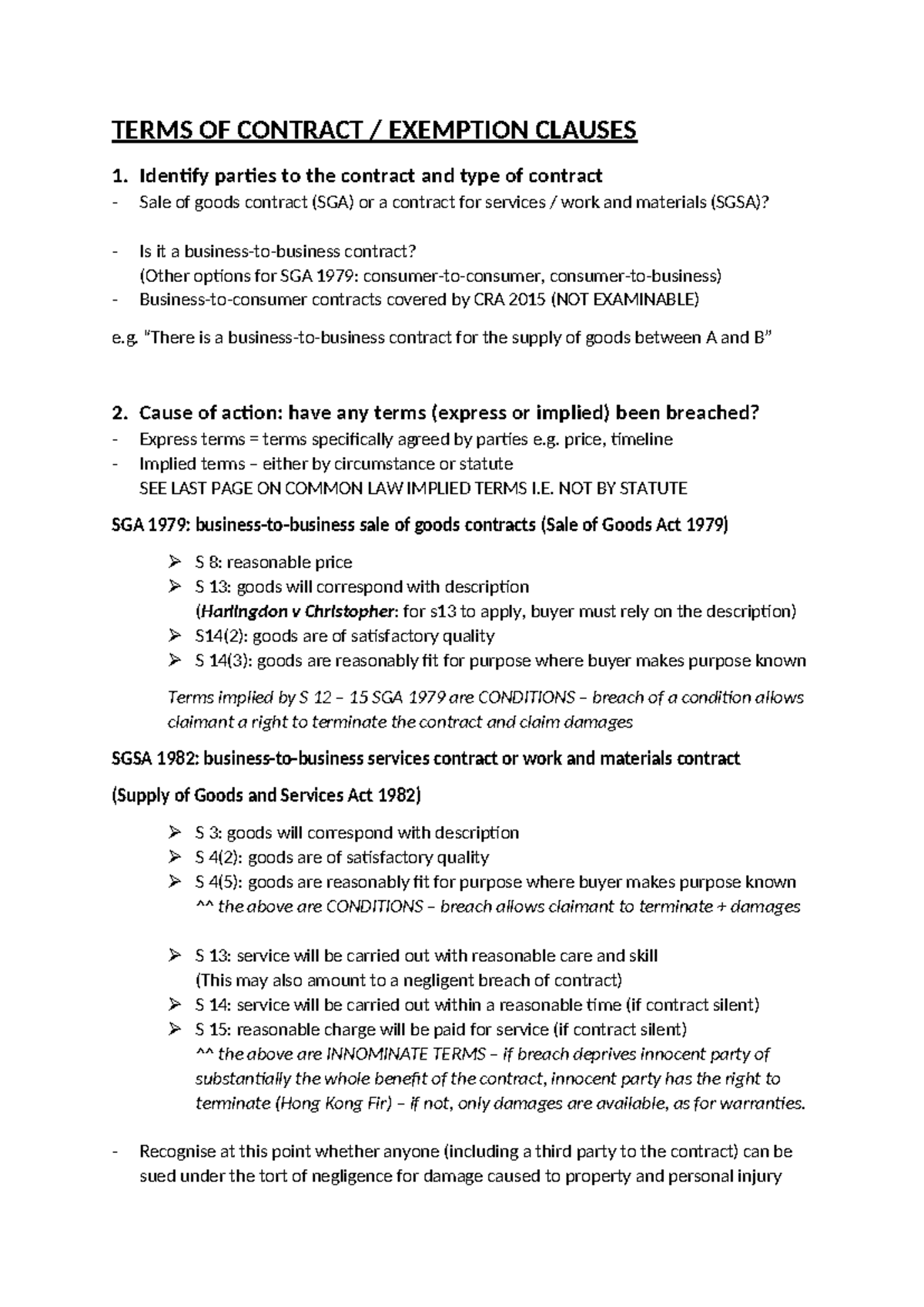 Contract Law: Exemption Clauses Analysis and Implications (LAW 101 ...