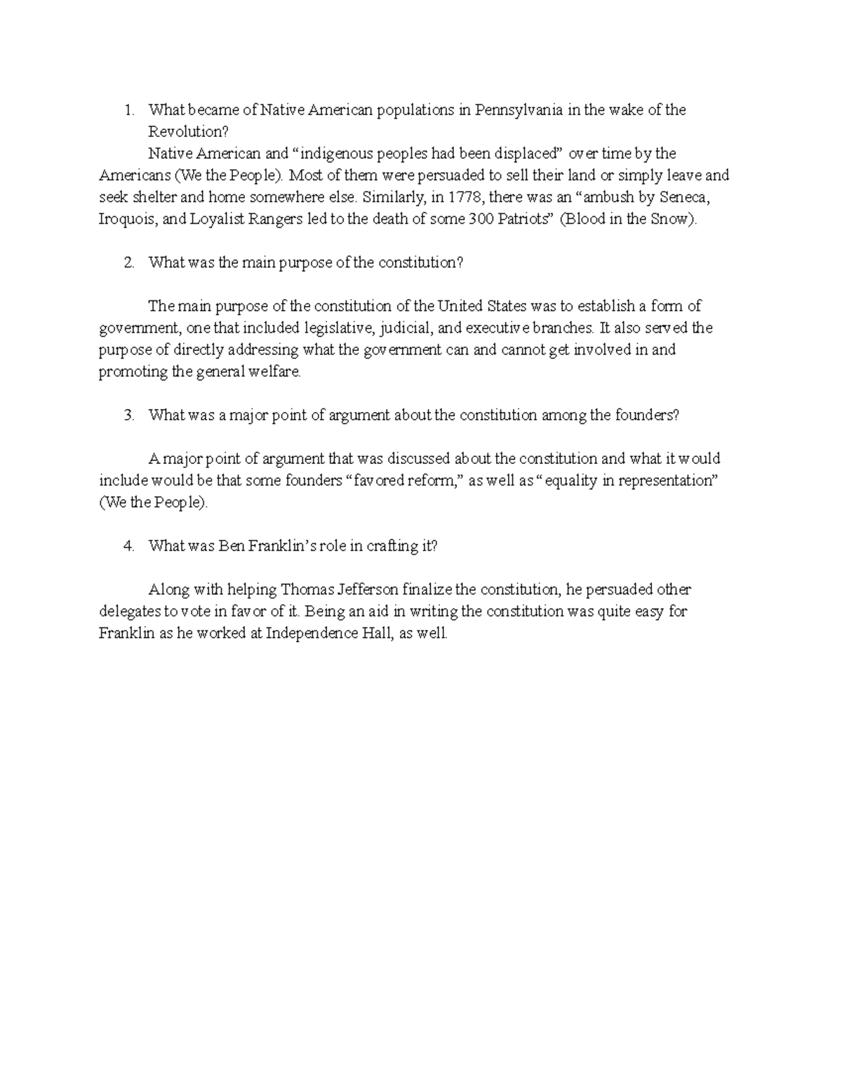 History Quiz #2 - Out of class quiz - What became of Native American ...