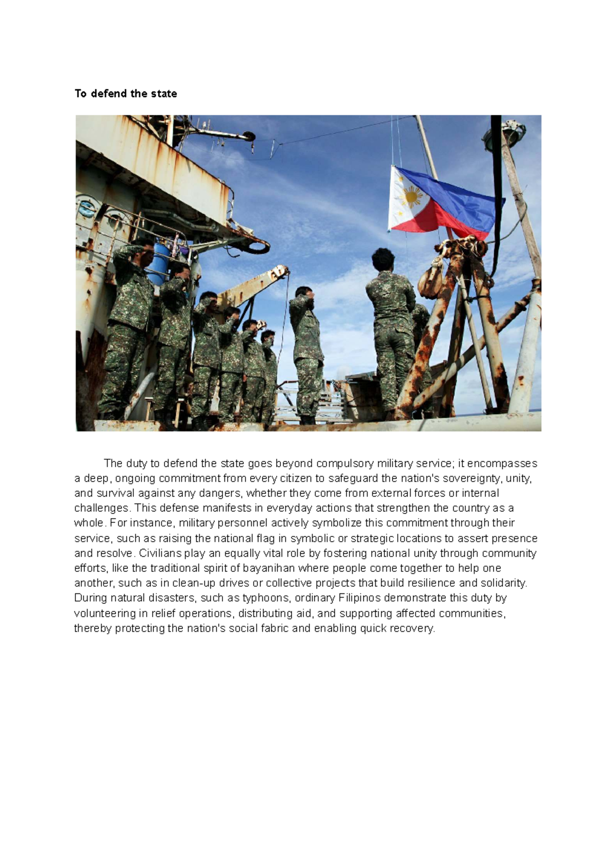 Assignment #3: The Duty to Defend the State and Its Citizens - Studocu