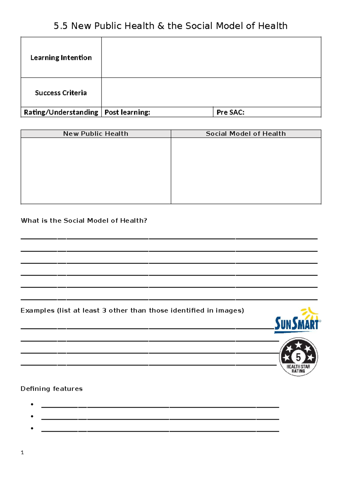 5.5 worksheets - bio - 5 New Public Health & the Social Model of Health ...