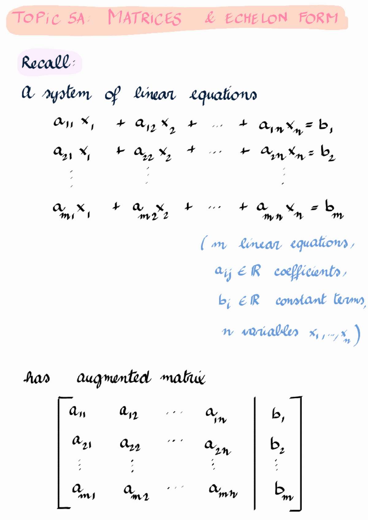 Week 5 - MATRiCES: Echelon Form & Gaussian Elimination Notes - Studocu