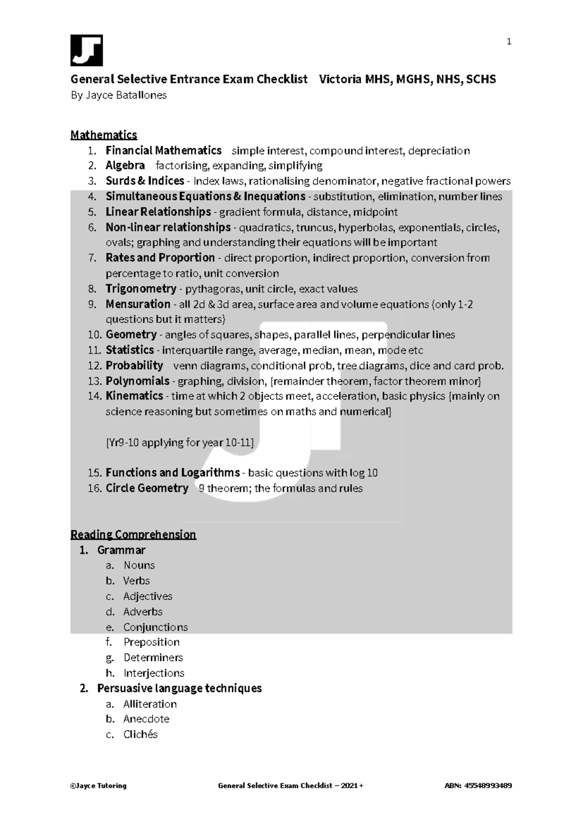 General Selective Entrance Exam Checklist: Key Topics & Strategies ...