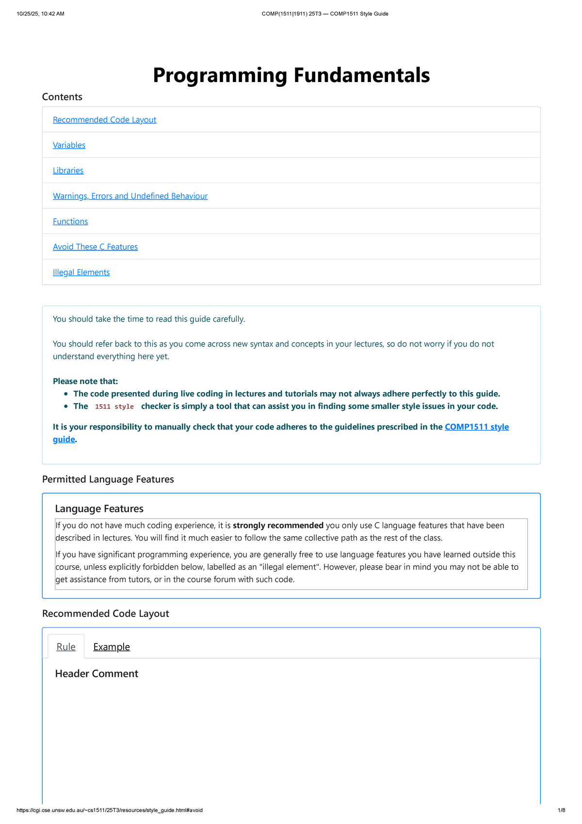 25T3 COMP1511 Style Guide: Programming Fundamentals Best Practices - Studocu