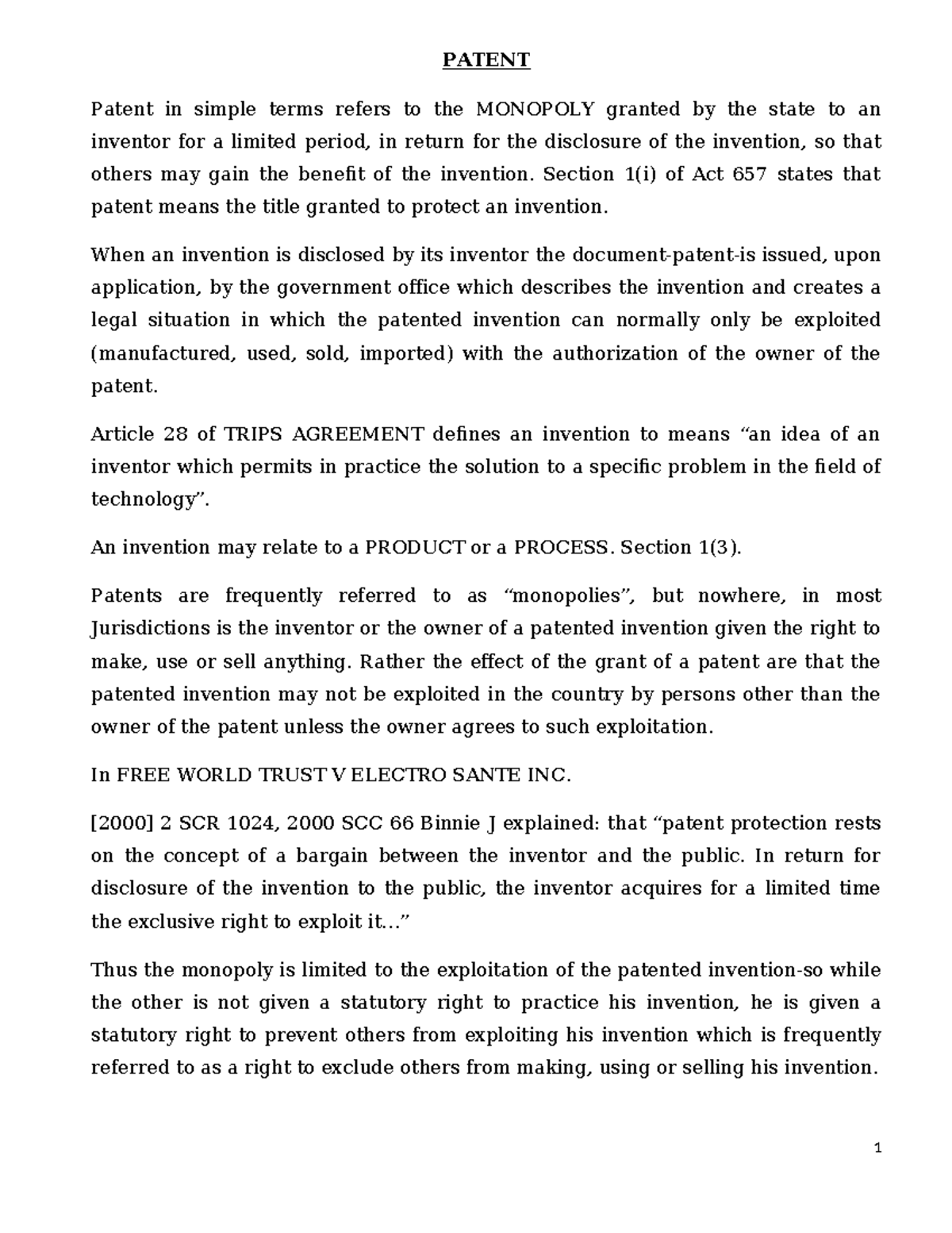 Patent Law Overview: Key Concepts and Requirements (Act 657) - Studocu