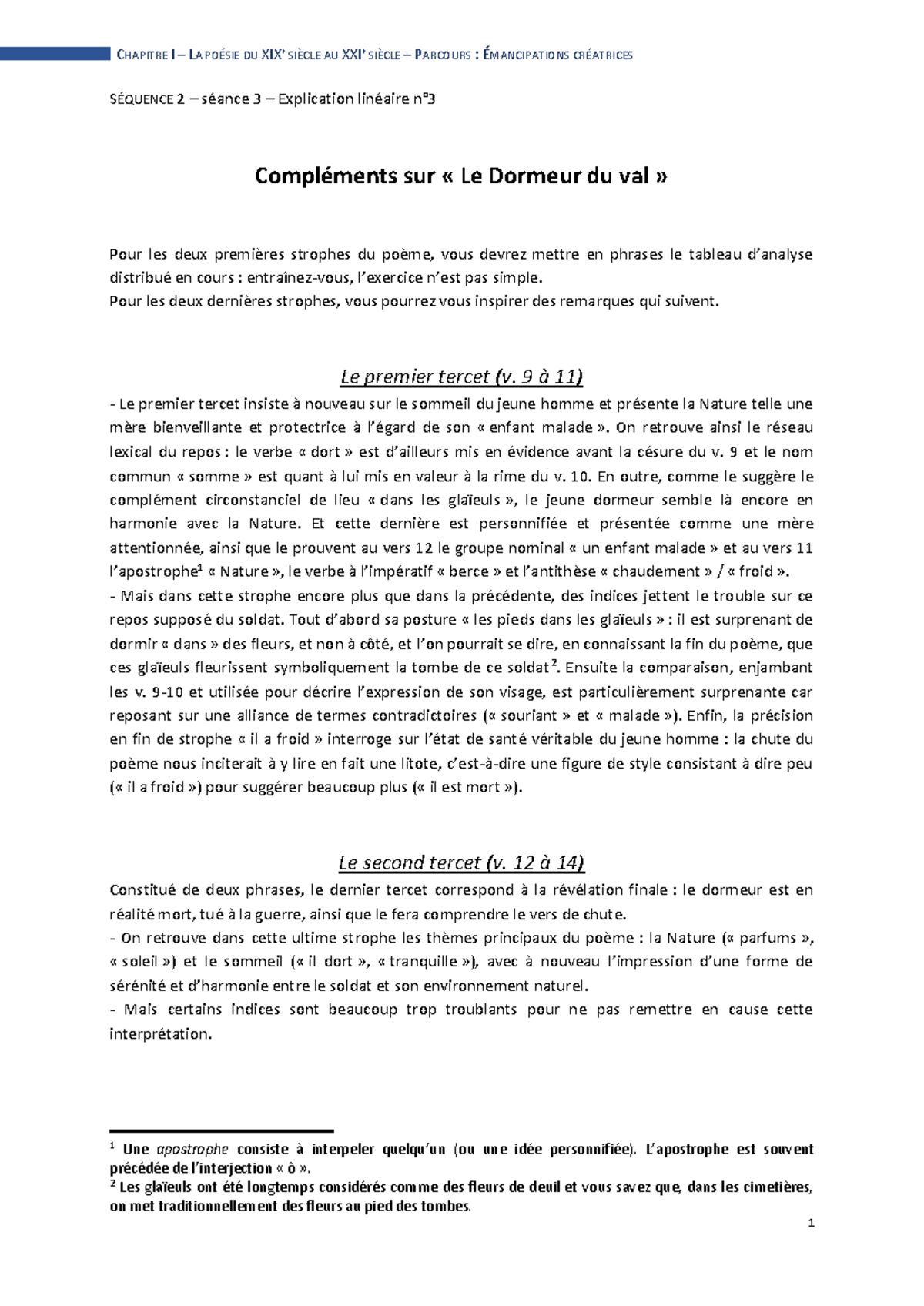 AL 3 - Bac de Français : Analyse du Poème "Le Dormeur du val" - Studocu