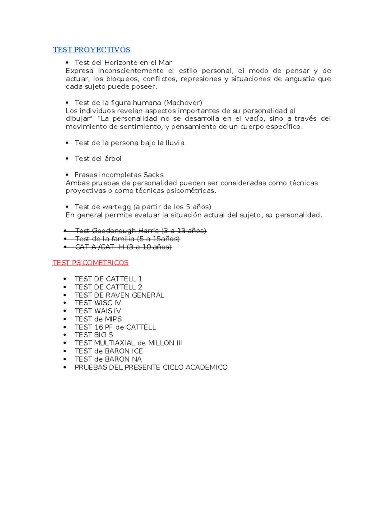 TEST Proyectivos Y Psicometricos - TEST PROYECTIVOS Test del Horizonte ...